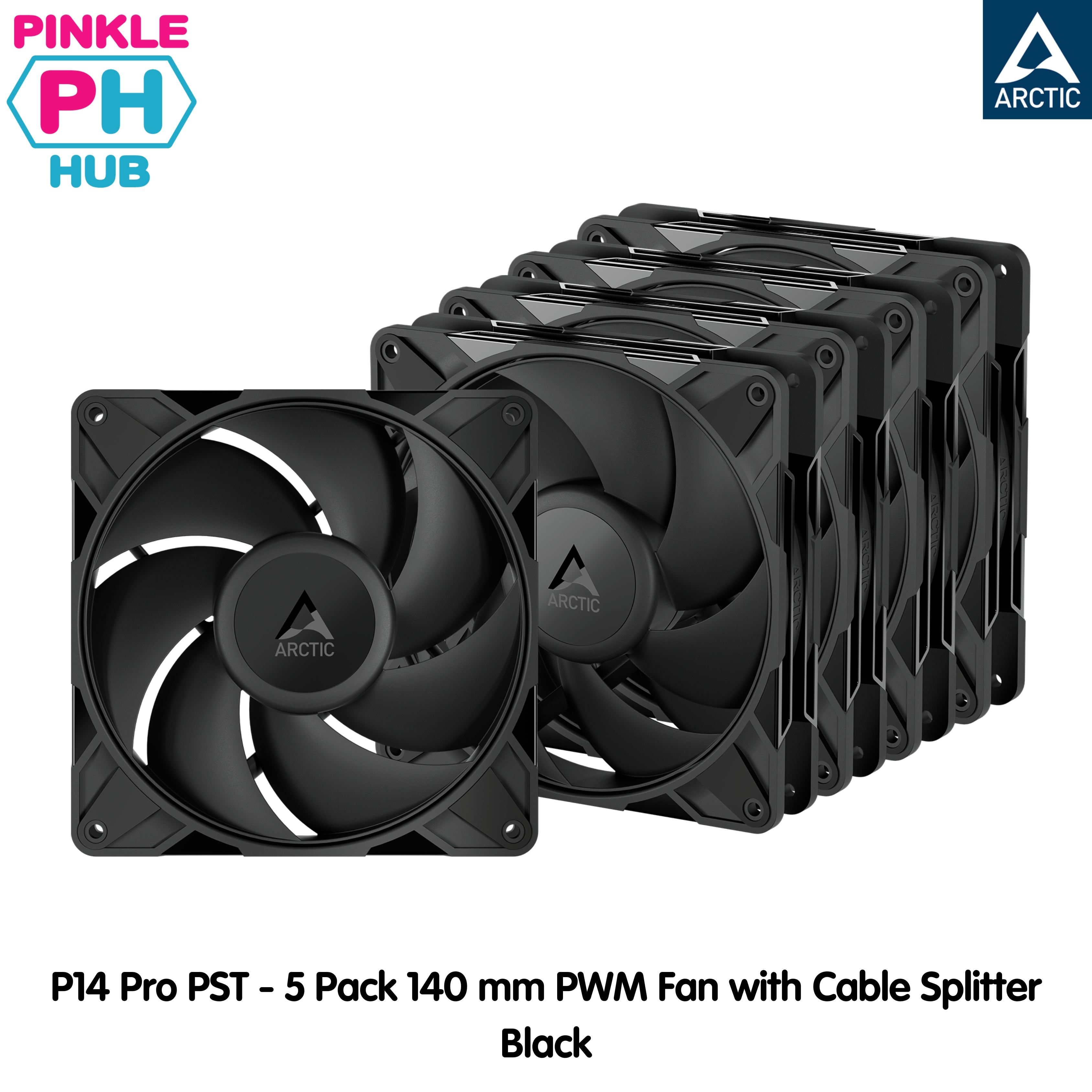 ARCTIC P14 Pro PST - 5 Pack 140 mm PWM Fan with Cable Splitter Black ...